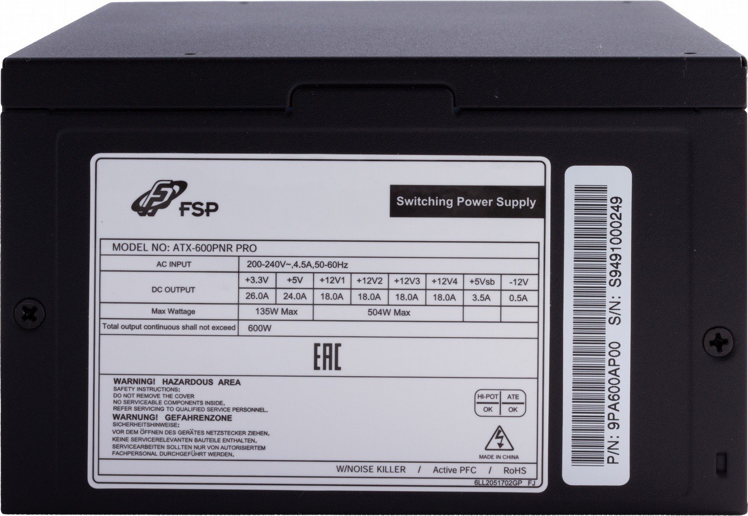 ALIMENTATION FSP ATX 600 PNR PRO 600W - - El Assli Hi-Tech